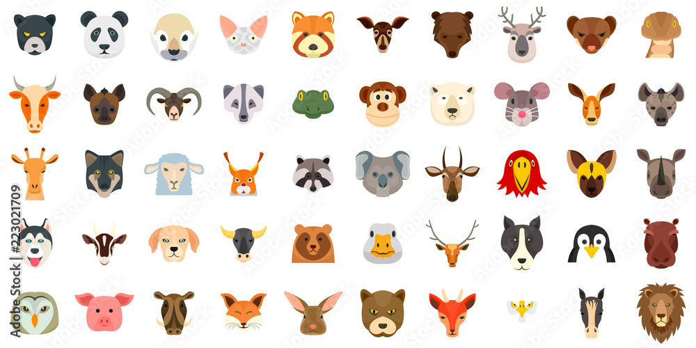 Animals icon set. Flat set of animals vector icons for web design Stock ...