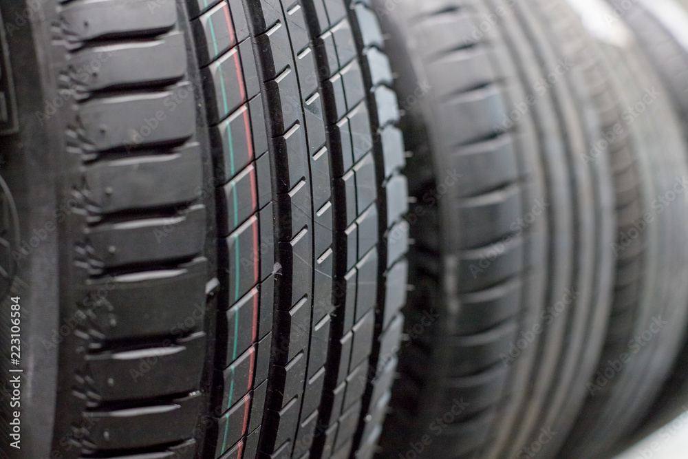 Protector of automobile tires. A number of automobile tires. Close up ...