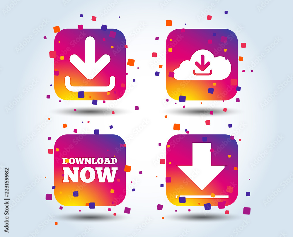 Download now icon. Upload from cloud symbols. Receive data from a ...