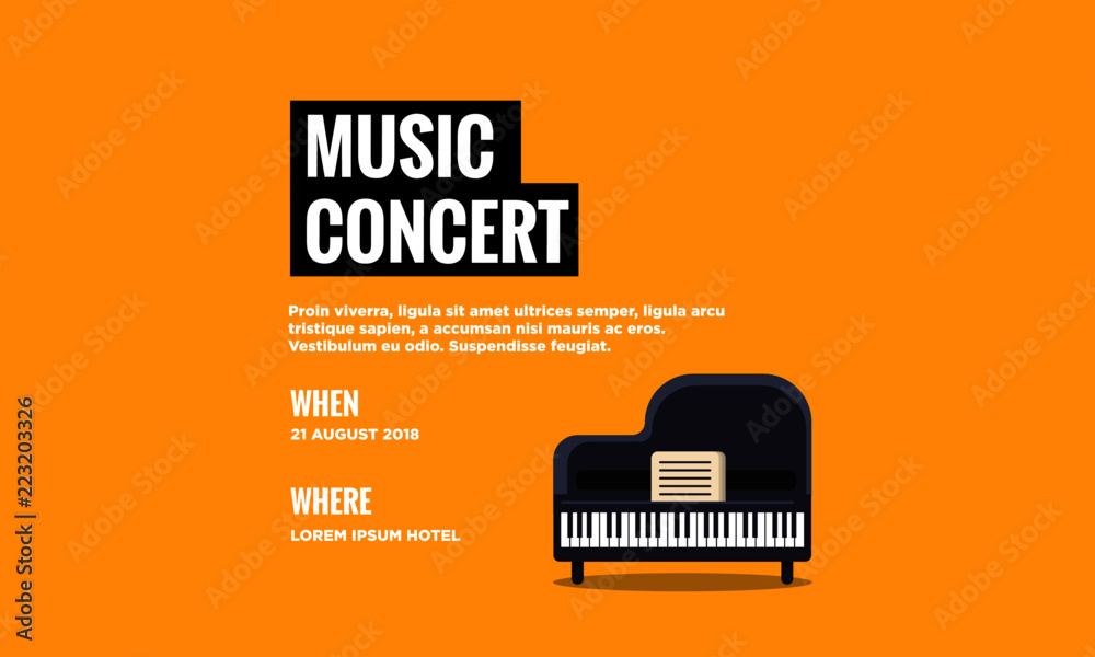 Music Concert Invitation with Date and Venue Details Piano Vector ...