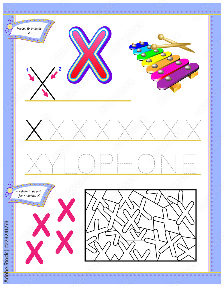 Worksheet for kids with letter X for study English alphabet. Logic ...