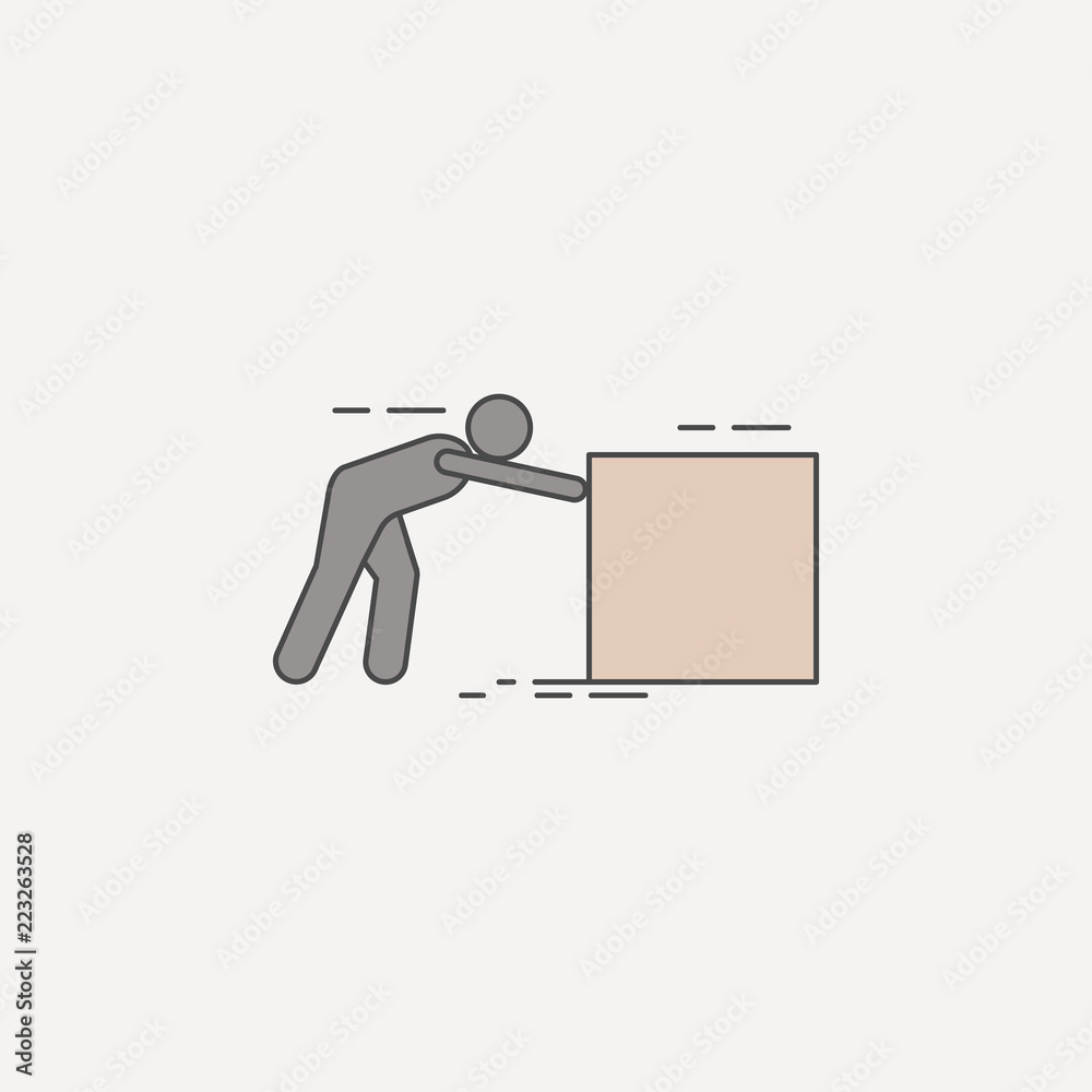 person pushes box hard 2 colored line icon. Simple colored element ...