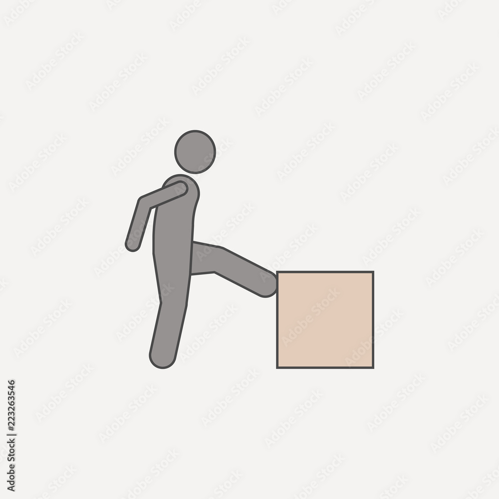man pushes box with foot 2 colored line icon. Simple colored element ...