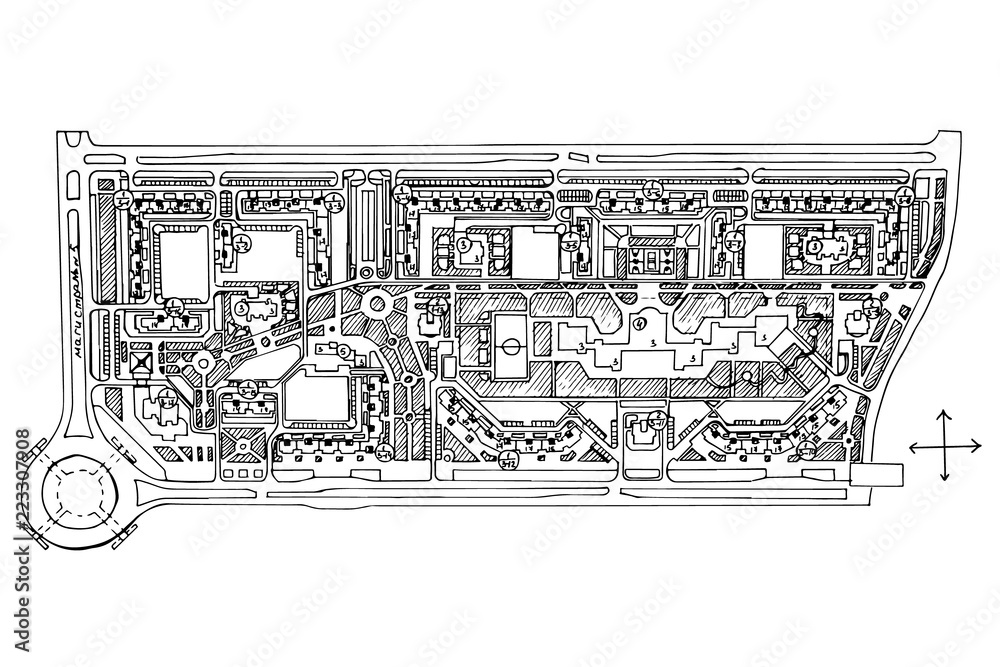 Urban plan of a city, old village. Doodle city map. Vector city drawing ...