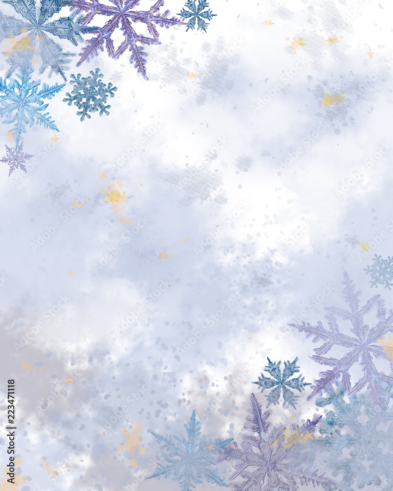 Snowflake Decorated Watercolor Textured Surface. Great for a template ...