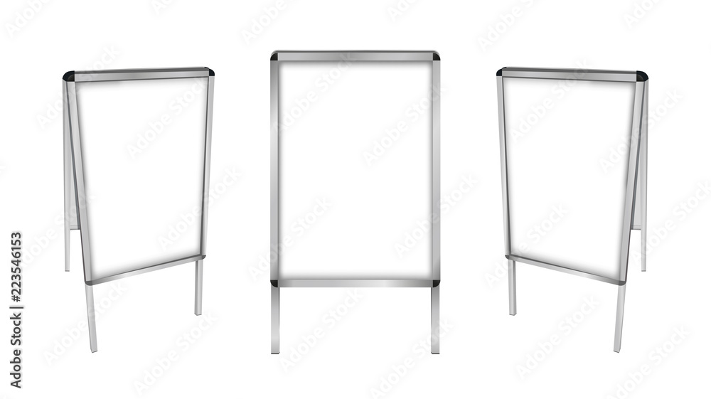 Vector empty stands for advertising – frame sign stand board. Three ...