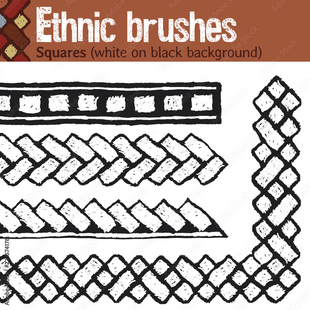 Squares (white on black background). 4 pattern brushes for Illustrator ...