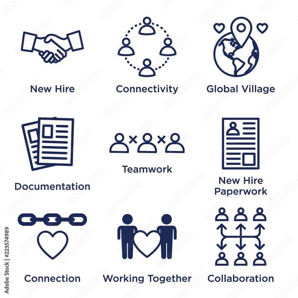 Team Building, Teamwork, and Connectivity Icon Set with Stick Figures ...