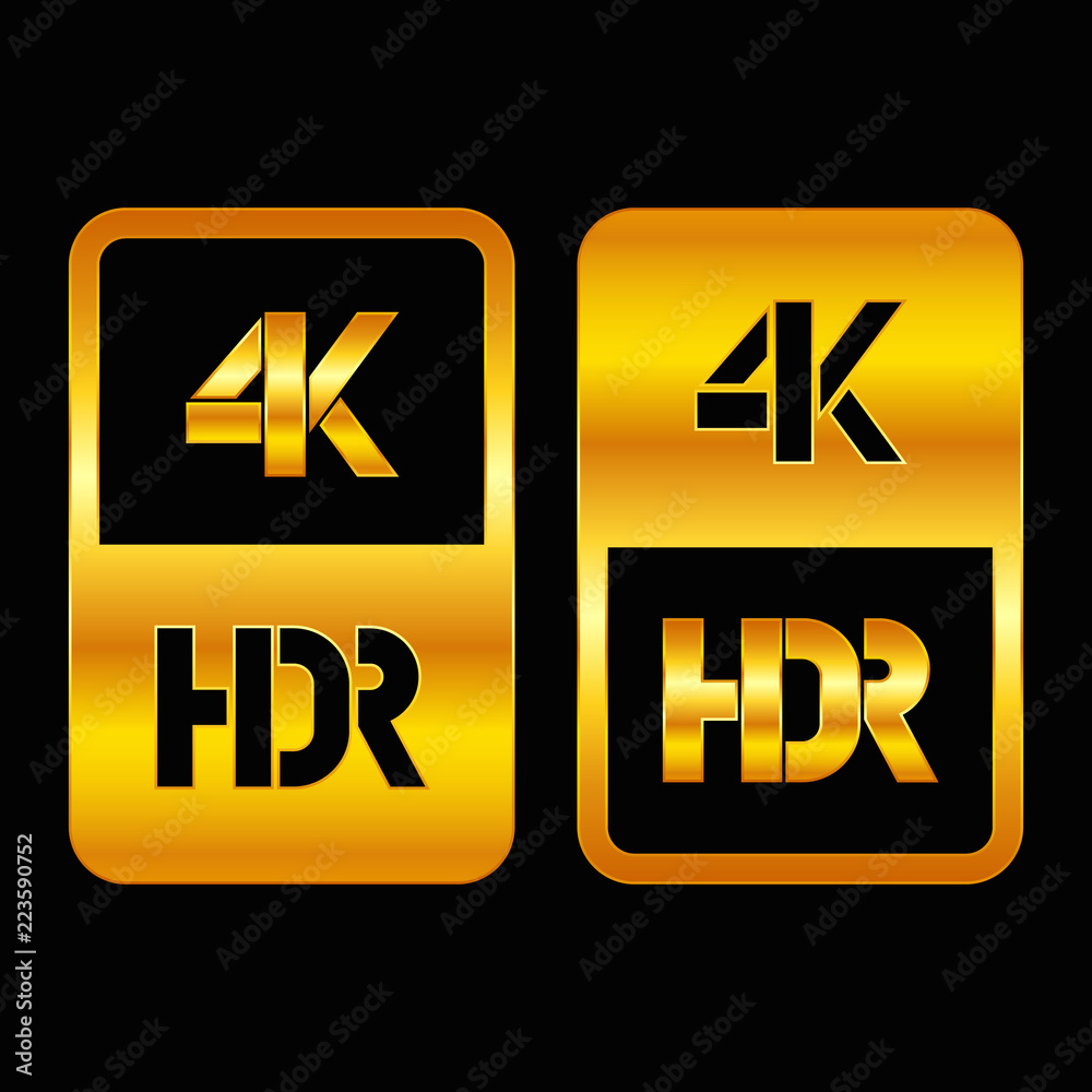 4K HDR format gold and cut icon. Pure vector illustration on black ...