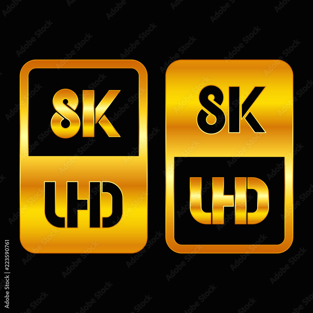 8K Ultra HD format gold and cut icon. Pure vector illustration on black ...