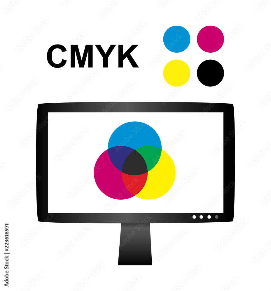 Vector illustration of cmyk concept with lcd monitor - Subtractive ...