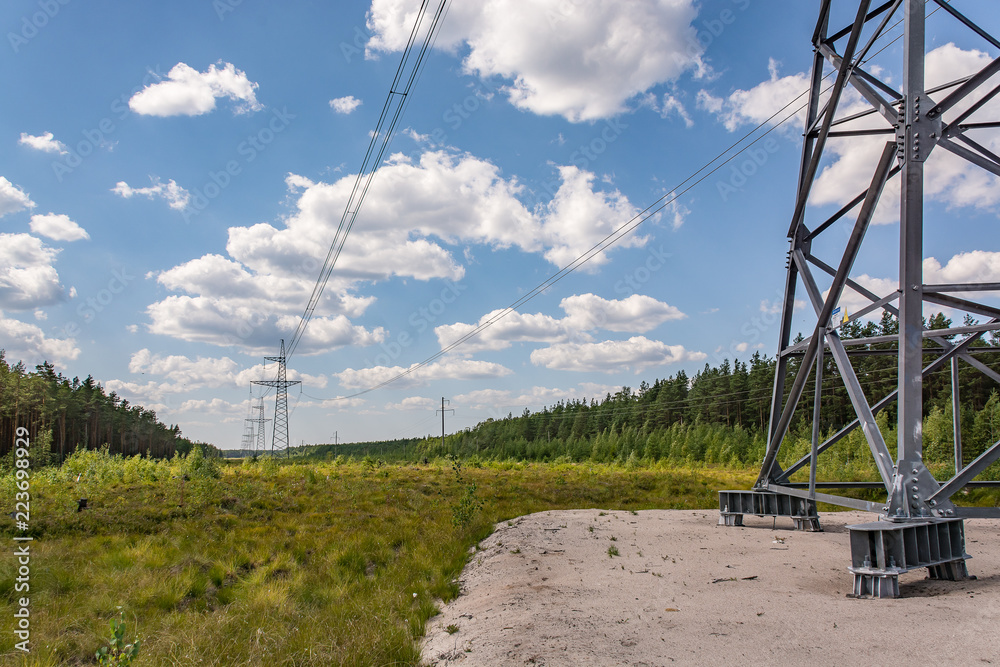 Elements of a high-voltage power line with a voltage of 330,000 volts ...