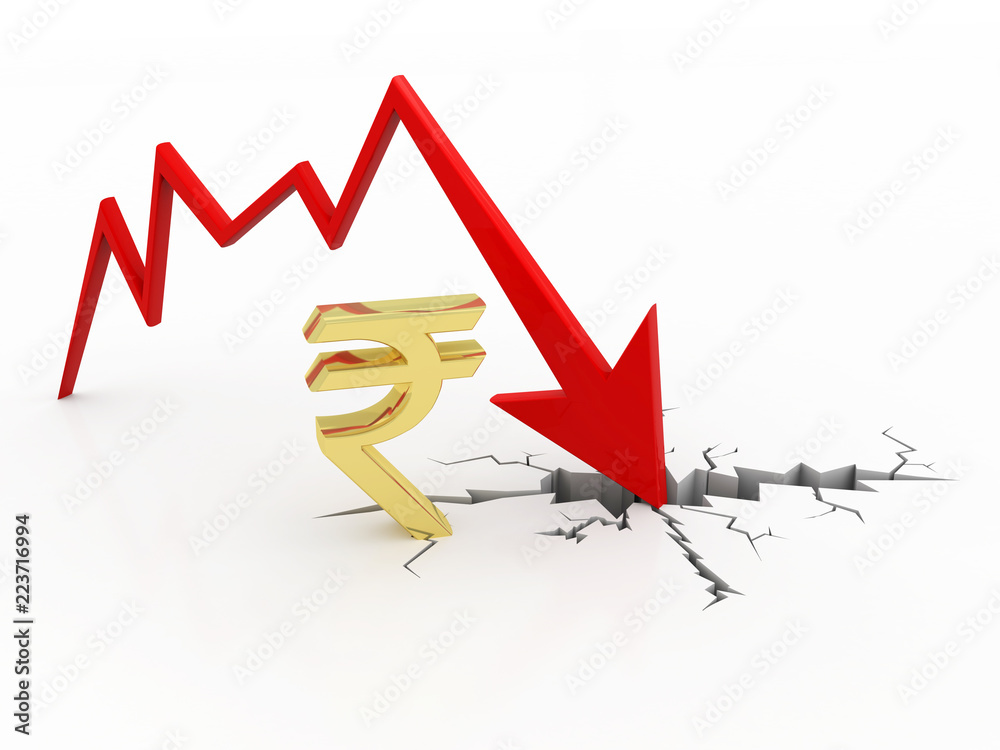 Indian Rupee crisis concept, Golden Indian Rupee Symbol Down to Ground ...