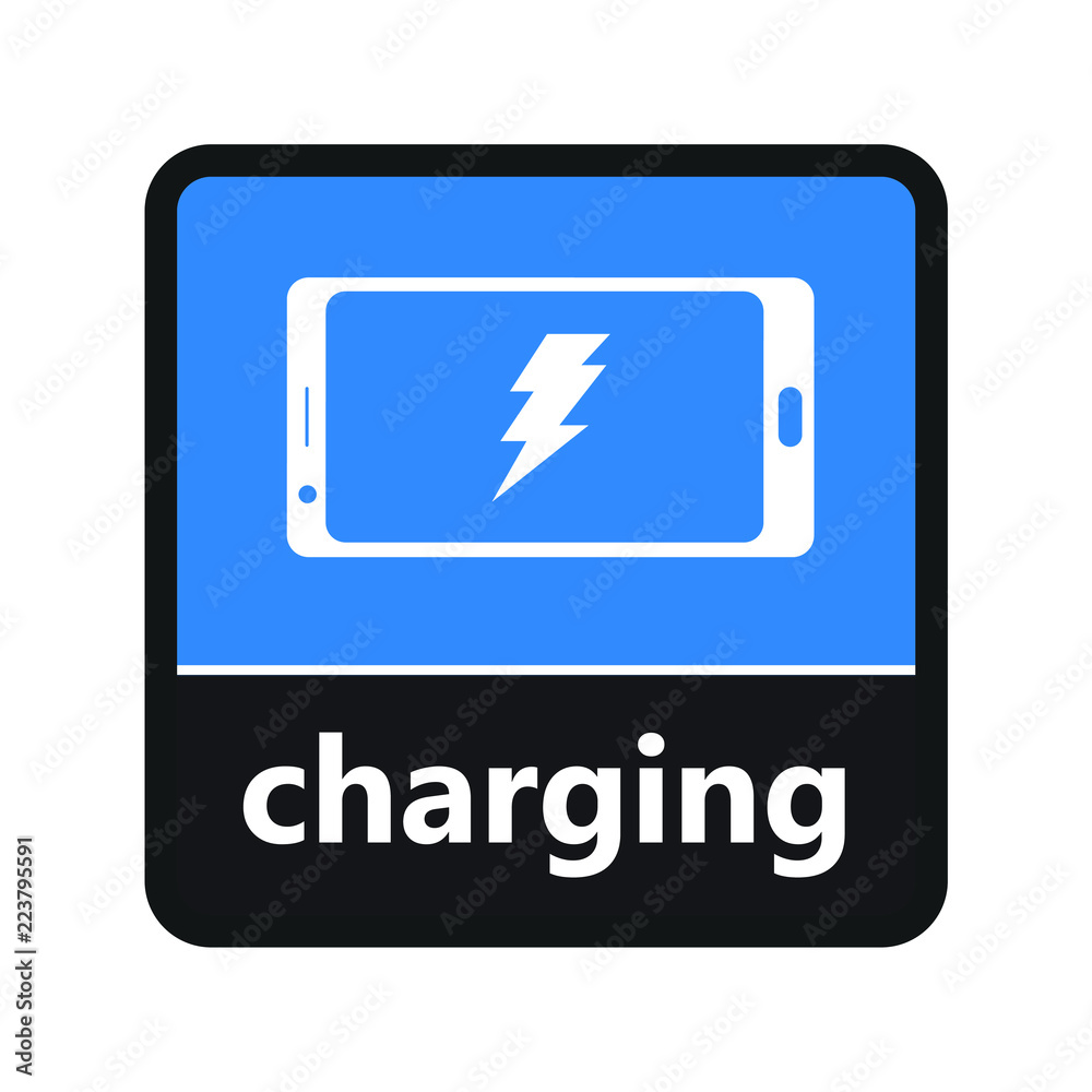 Smartphone with lightning icon on screen sign with charging label for ...