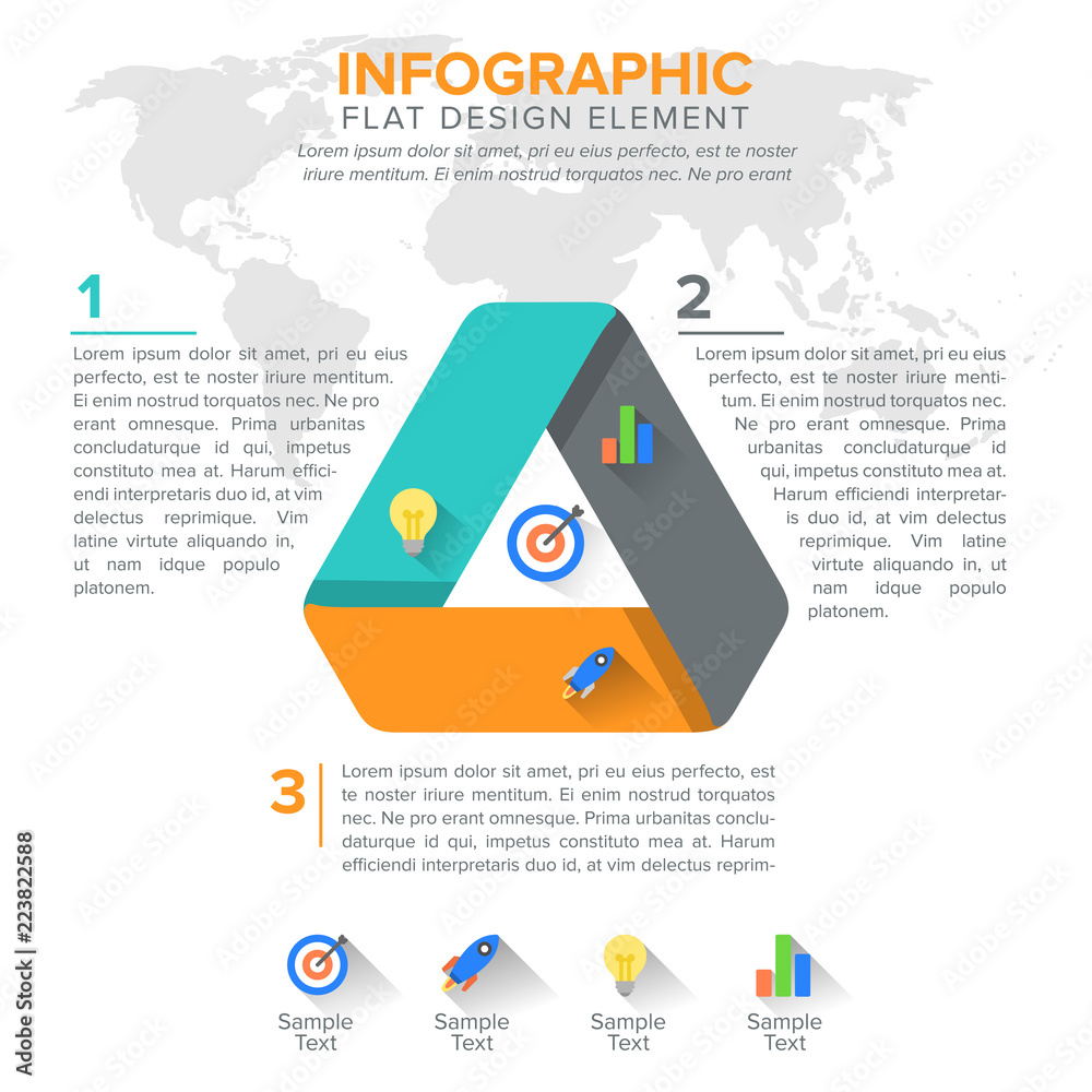 Triangular diagram, chart. Triangle with 3 steps, options, parts Stock Vector | Adobe Stock