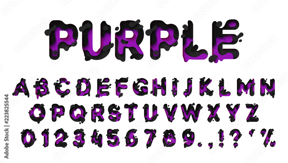 Alphabet colors purple and black. Paper cut letter. Fluid typeface ...
