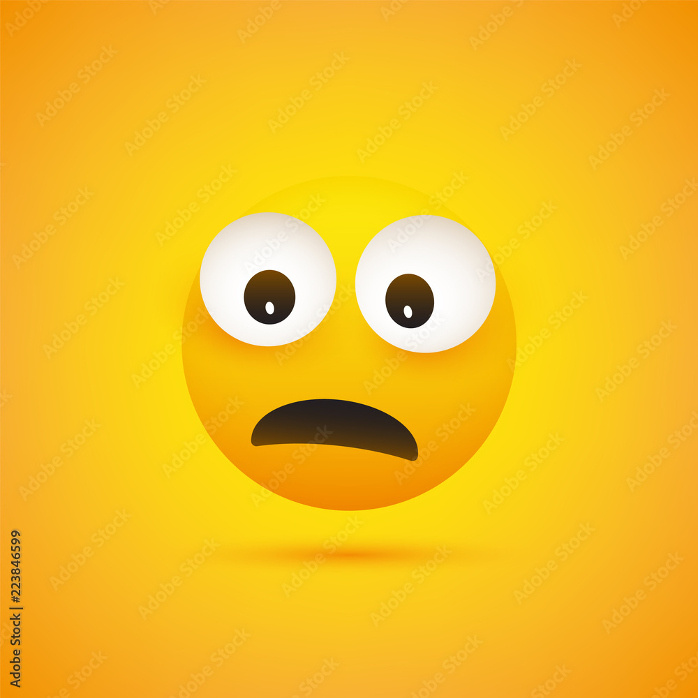 Sad and Surprised Emoji with Pop Out Eyes - Simple Emoticon on Yellow ...