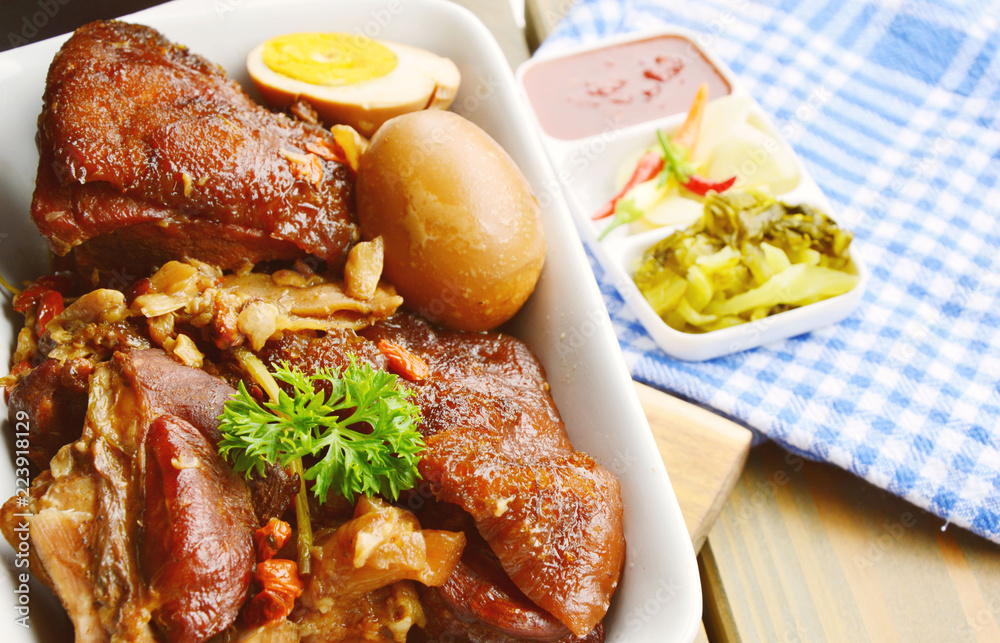 Braised pork leg or Thai style Stewed pork leg (Thai name is Kha Moo Pa ...