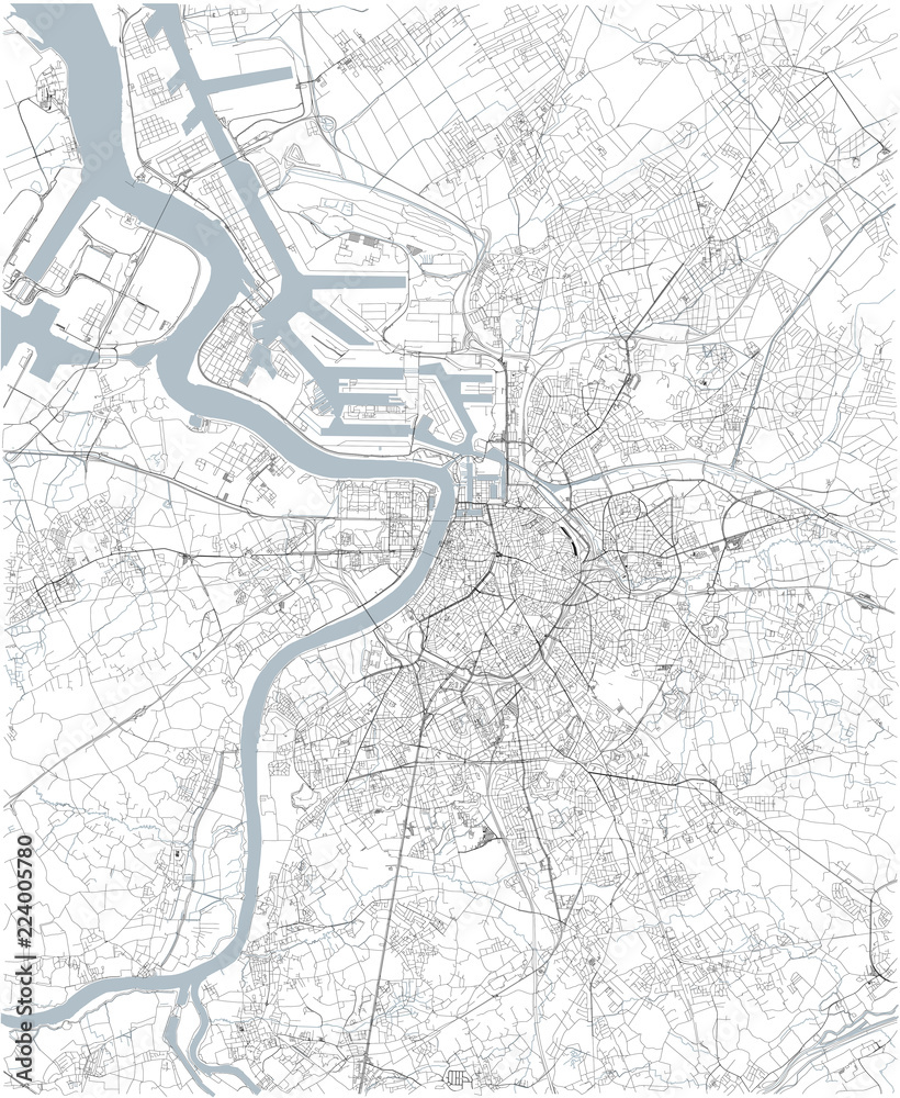 Cartina di Anversa, vista satellitare, mappa in bianco e nero ...