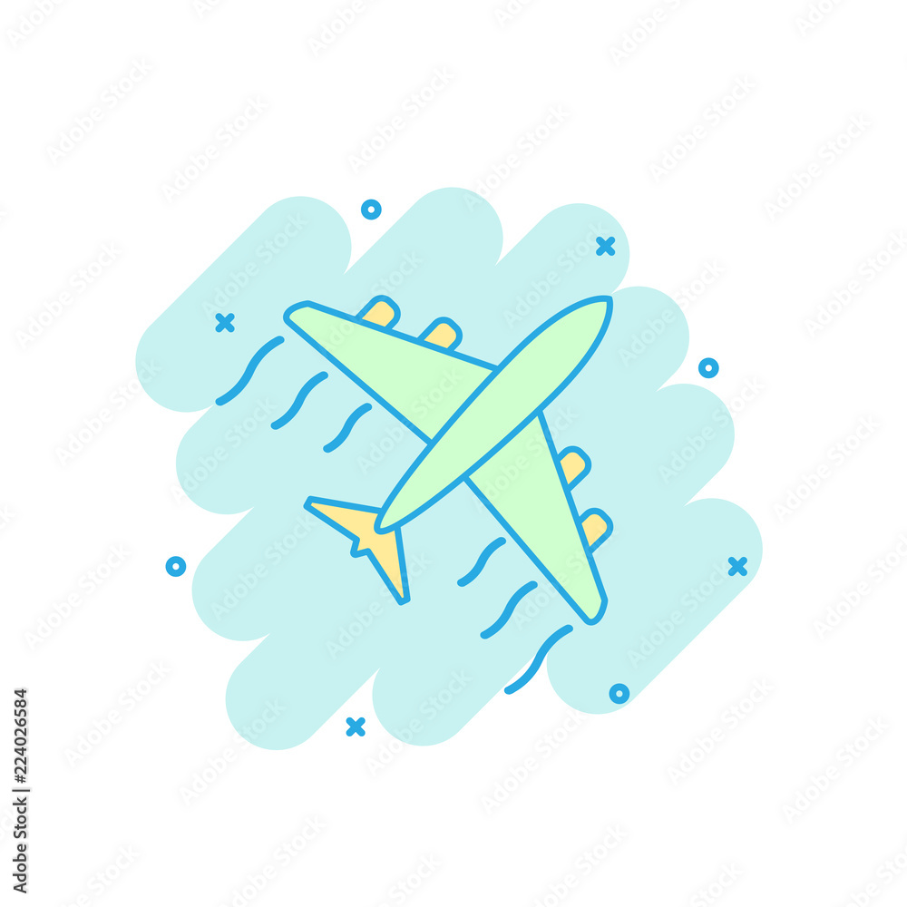Cartoon colored airplane icon in comic style. Plane illustration ...