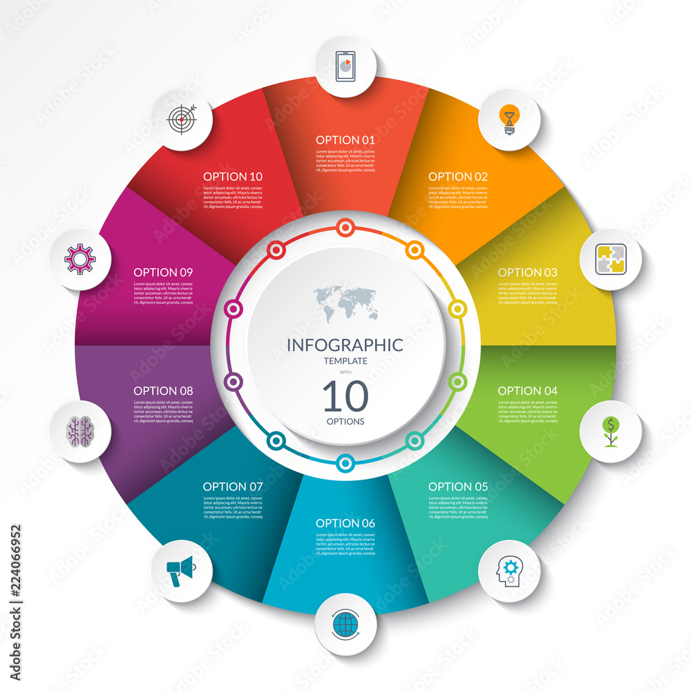 Circular infographic flow chart. Process diagram circle or pie graph ...