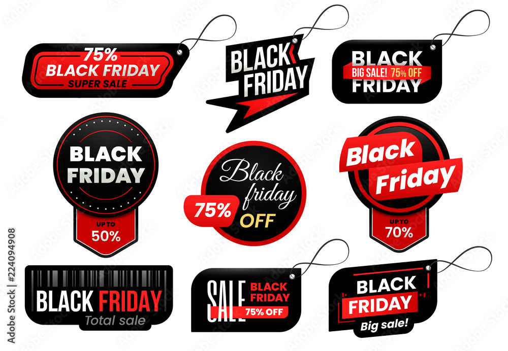 Black friday tag. Market sale tags, shopping sales sign label and ...