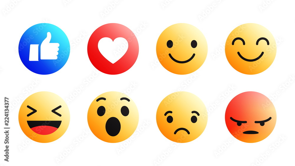3D Vector Modern Design Facebook Emoji Icons Set with Different ...