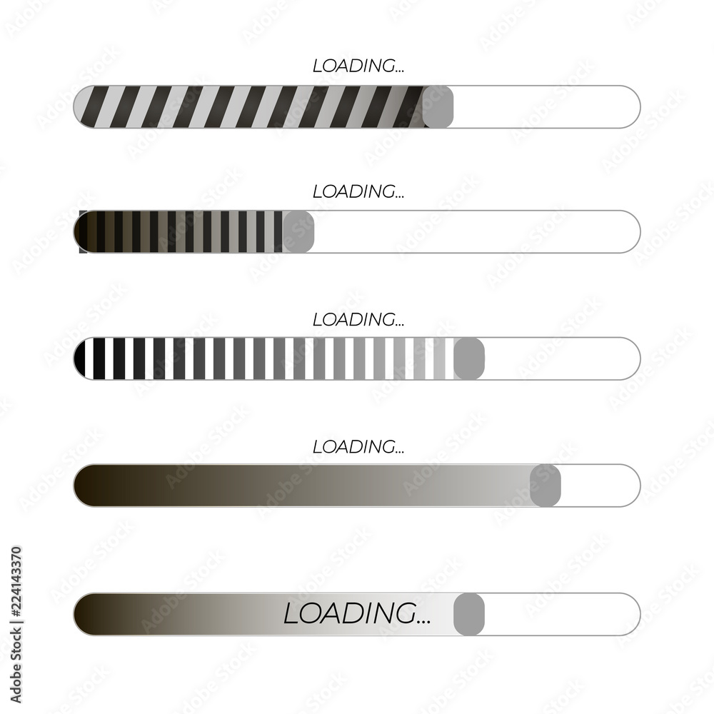 Vector Black and White Loading Bar Futuristic Illustrations, Icons Set ...