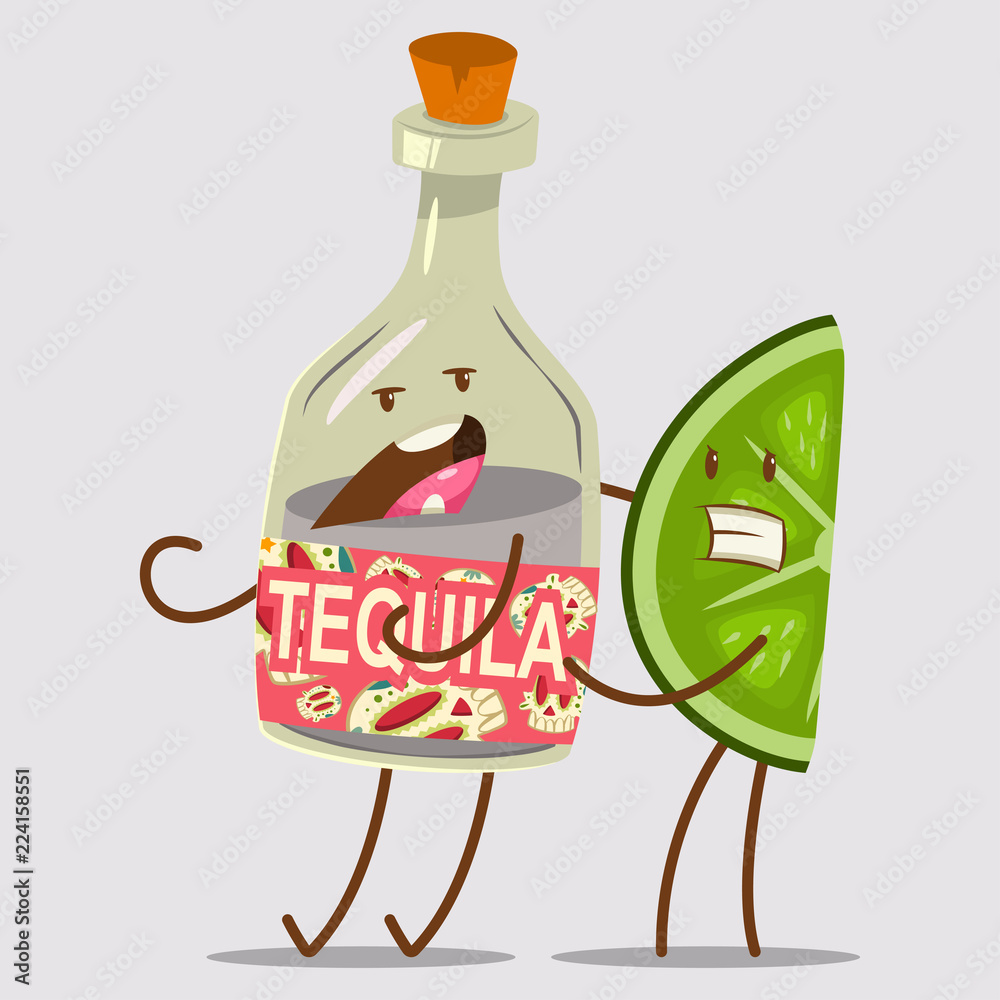 Funny Tequila and Lime character. Cute mexican food and drink vector ...