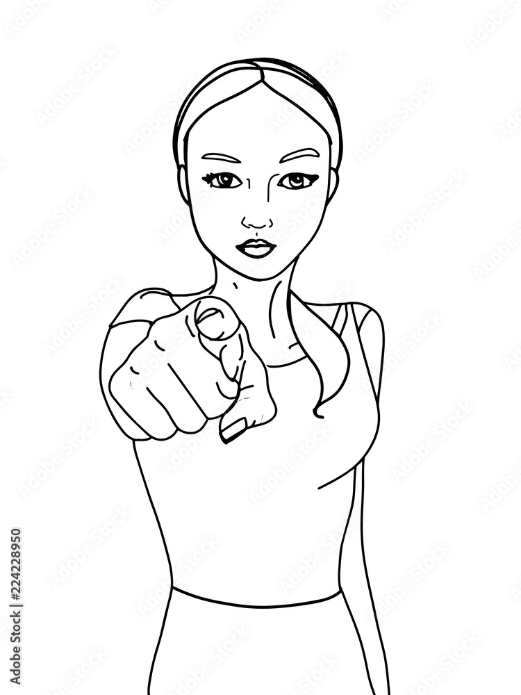 cartoon woman characters pointing to you line drawing Stock ...