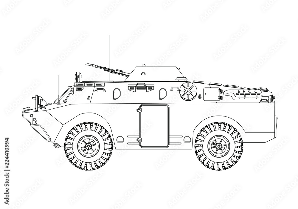 Soviet armored reconnaissance vehicle. Vector outline drawing Stock ...
