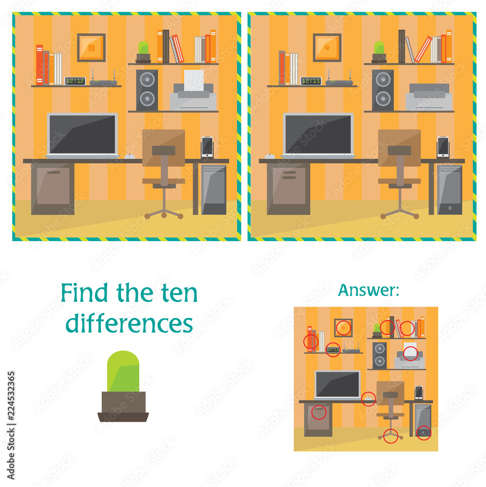Cartoon Vector of Finding Differences Between Pictures Educational ...