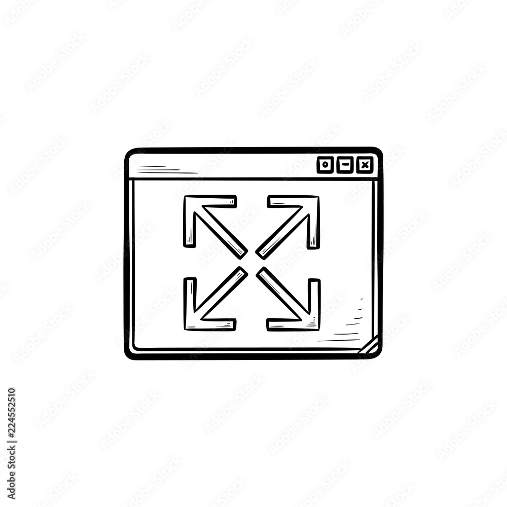 Browser window expansion hand drawn outline doodle icon. Website expand ...