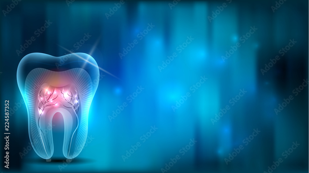 Beautiful transparent tooth with roots illustration, abstract blue ...