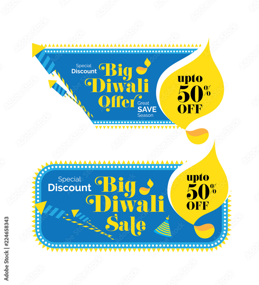 Big Diwali Sale, Offer Banner Design Set, Tag, Sticker with 50% ...