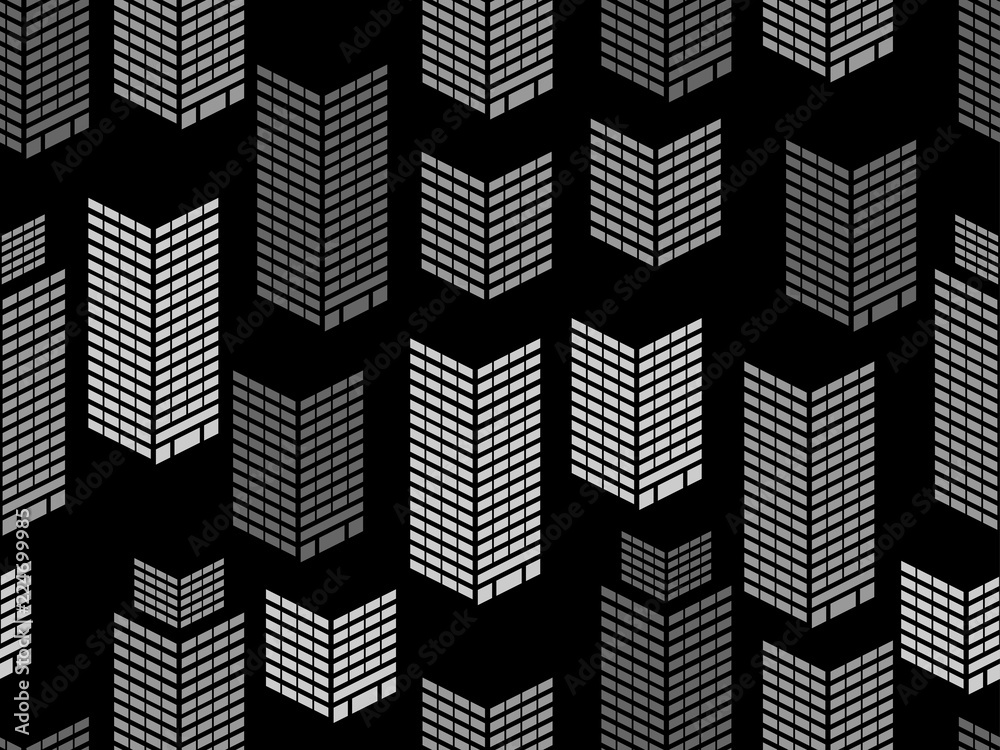 Seamless night city window pattern. Skyscrapers, isometric city ...
