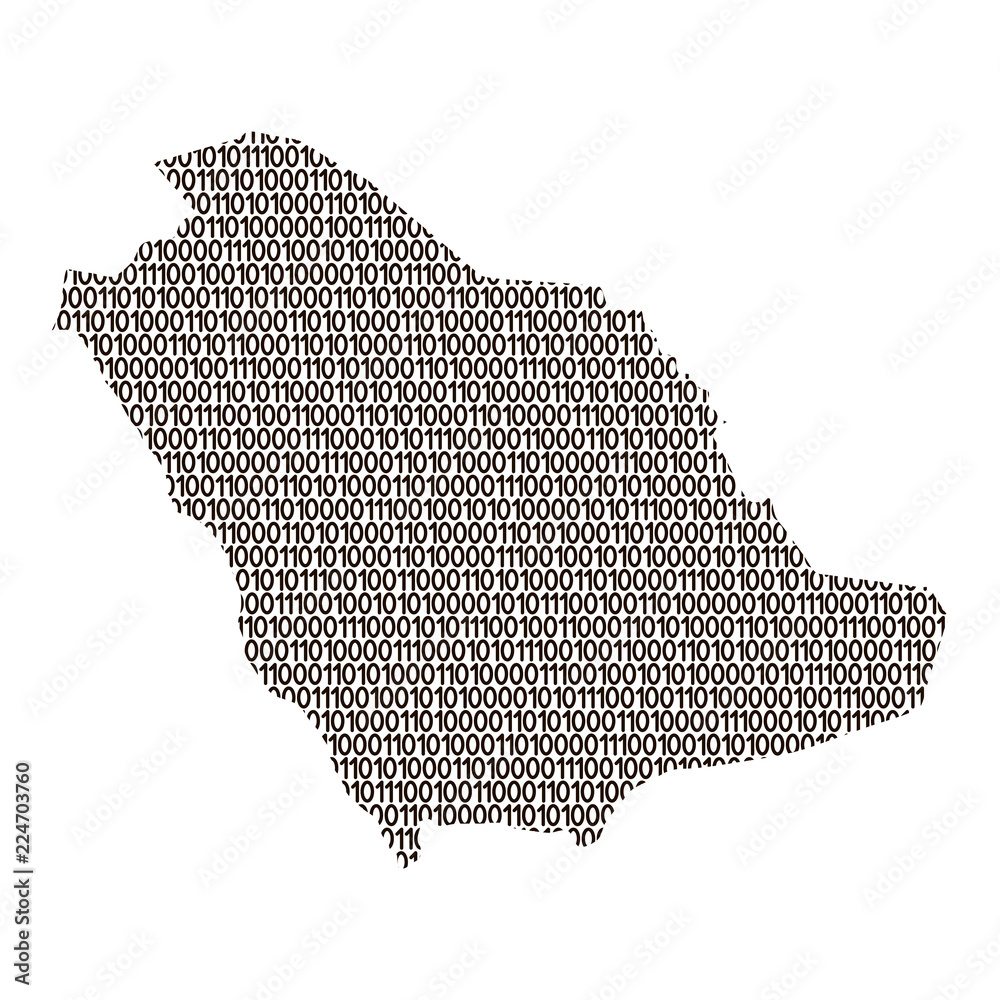 Saudi Arabia map abstract schematic from black ones and zeros binary digital code. Vector ...