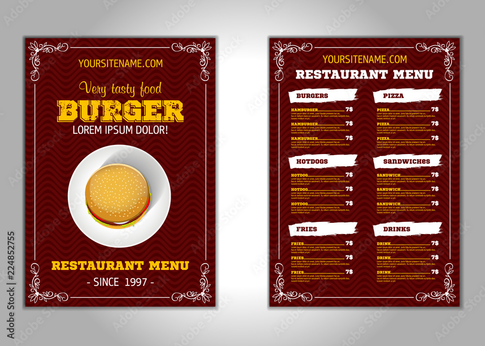 Hamburger flyer design vector template in A4 size or A5. Brochure and ...