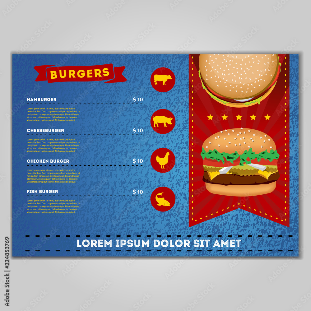 Fast food flyer design vector template in A4 size. Brochure and Layout ...