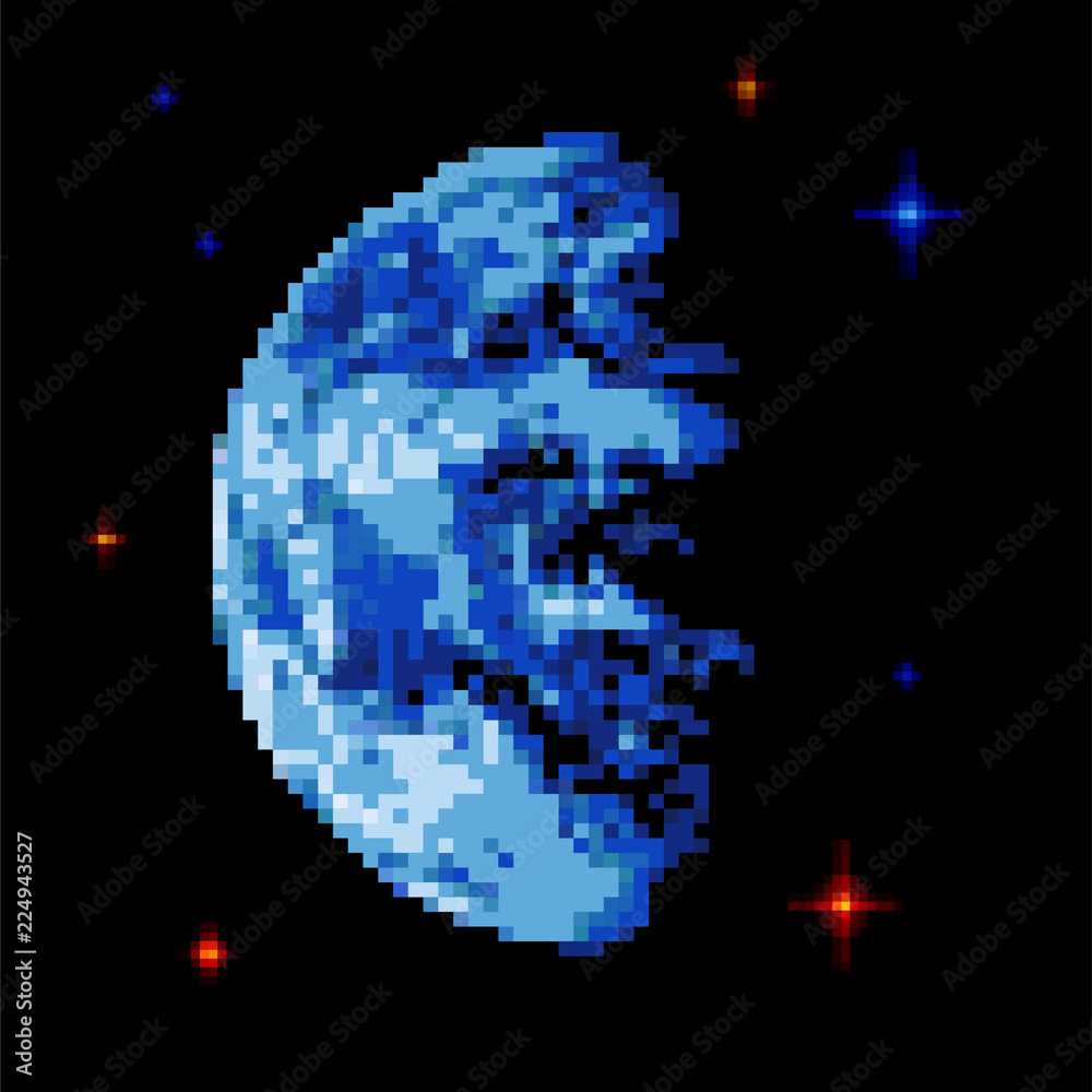 Earth pixel art. Pixelated Planet In Space. Vector illustration Stock ...
