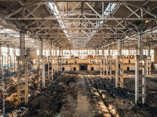 Abandoned and haunted industrial creepy warehouse inside, old ruined ...
