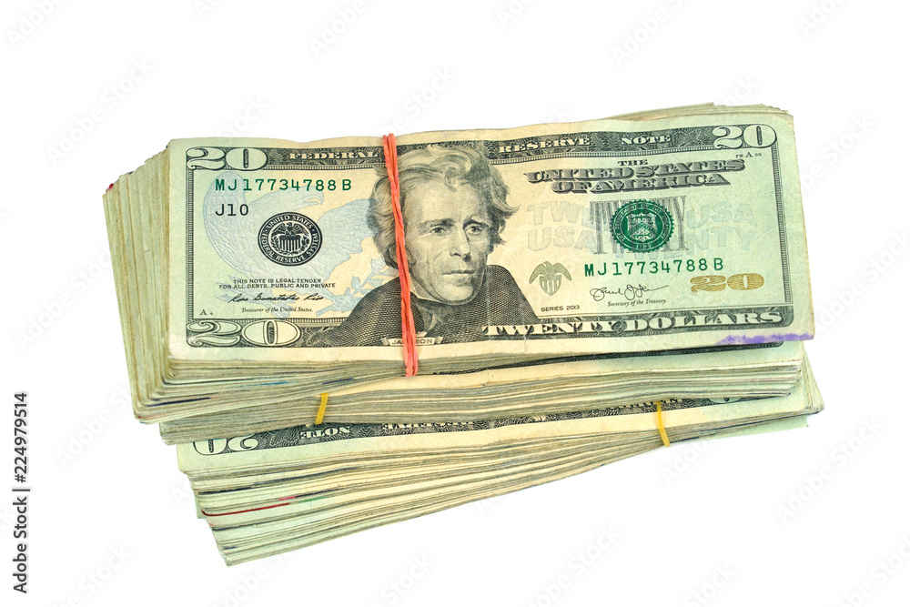 close up on stacking USA dollars isolated on background Stock Photo ...