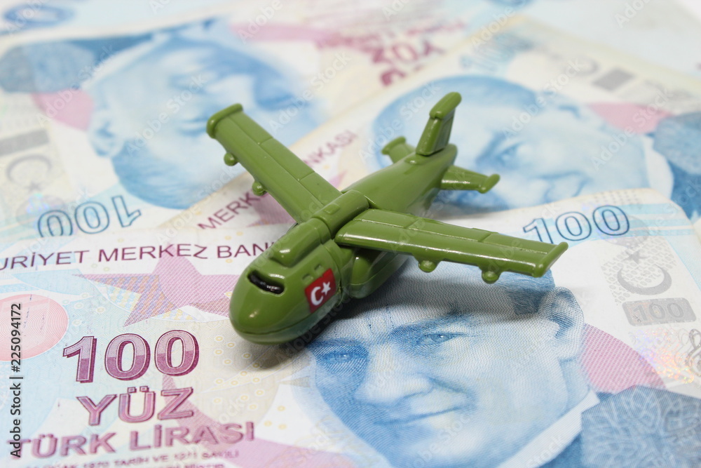 Toy Plane with Turkish Liras, military cargo plane, 100 Turkish lira ...