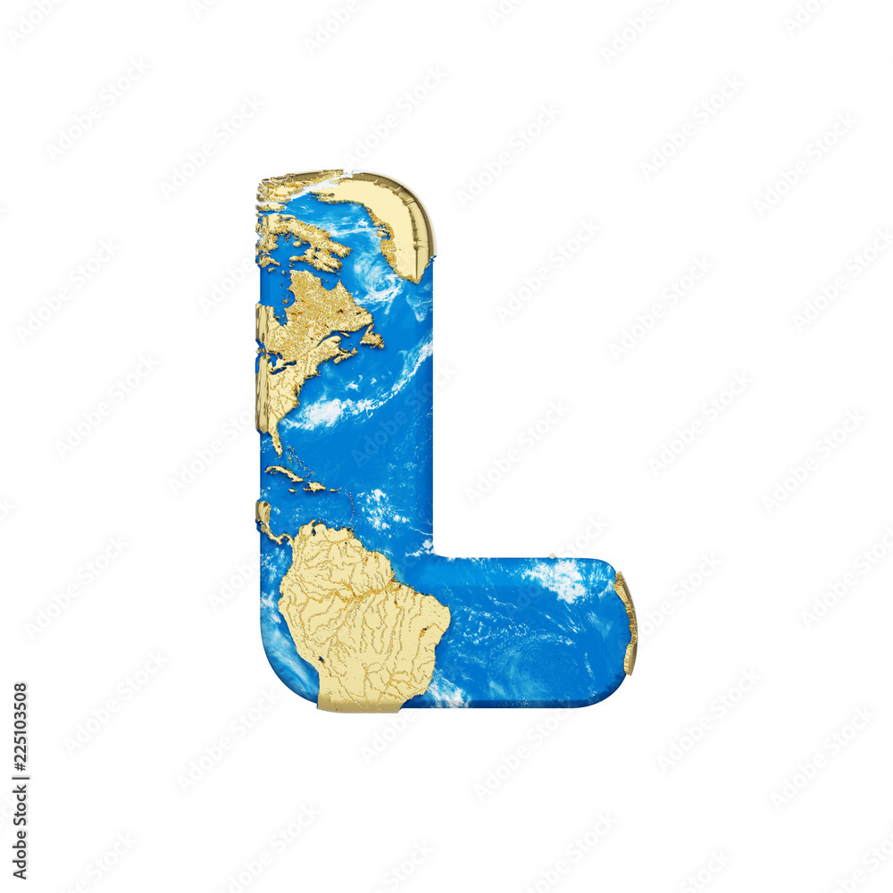 World earth globe alphabet letter L uppercase. Global worldwide font ...