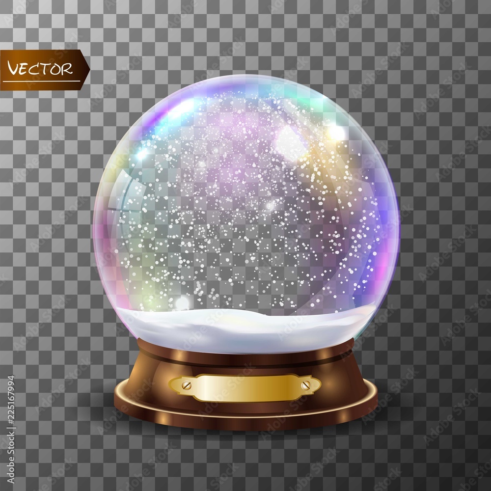 3d Classic Snow Globe Vector.Glass Sphere With Glares And Gighlights ...