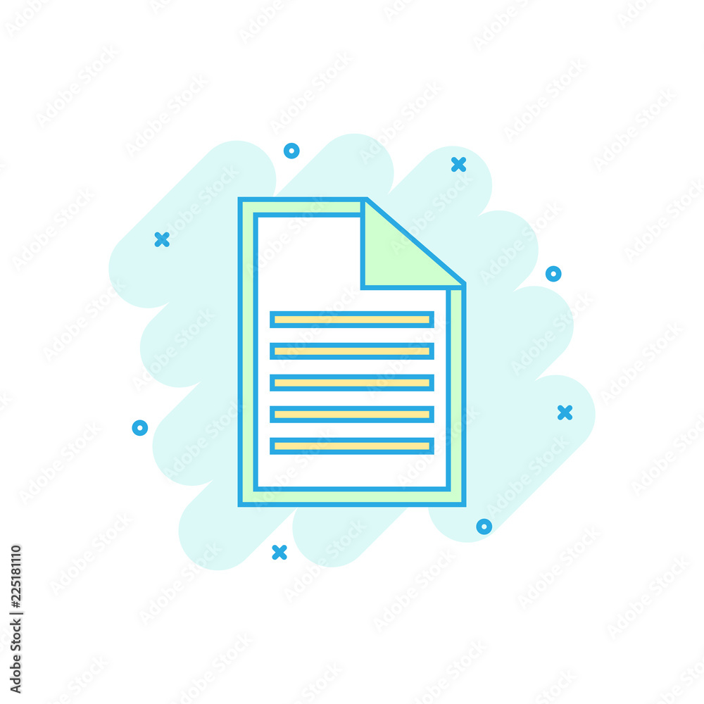 Cartoon colored document icon in comic style. Paper page illustration ...