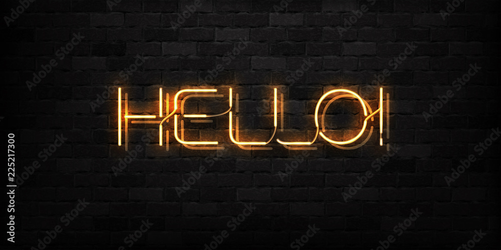 Vector realistic isolated neon sign of Hello typography logo for ...