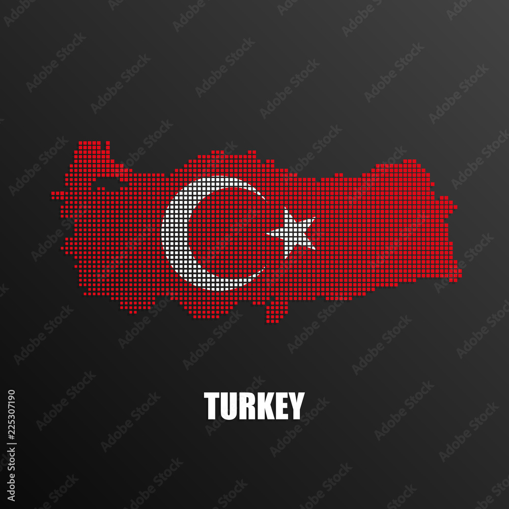 Pixelated map of Turkey with national flag Stock Vector | Adobe Stock