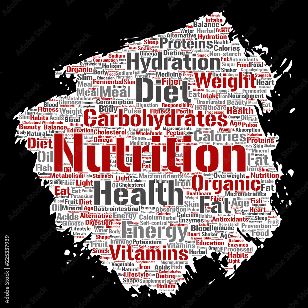 Vector conceptual nutrition health diet paint brush paper word cloud ...