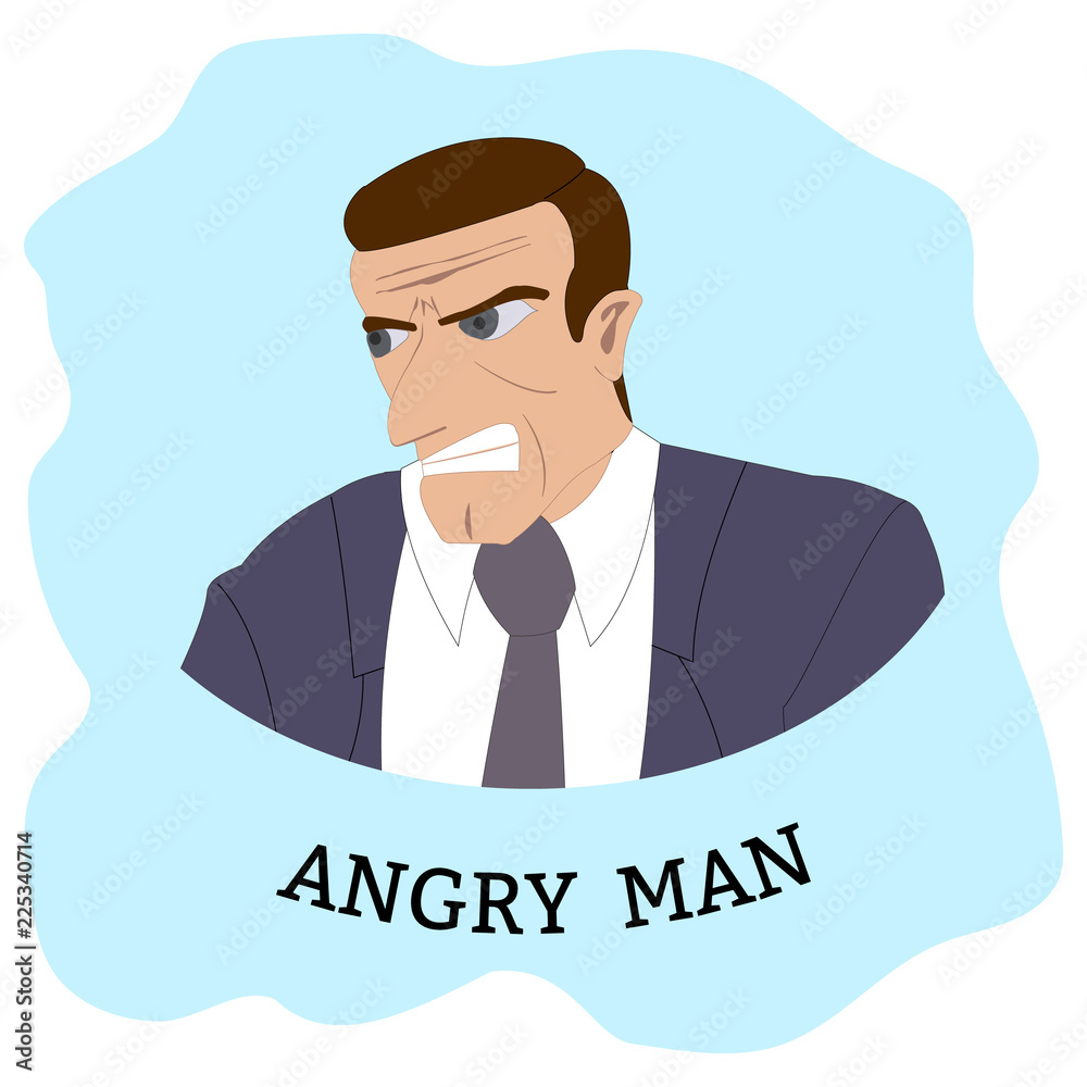 Angry man, agressive boss, director. Vector cartoon illustration. Stock ...